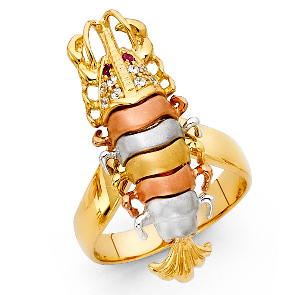 14K 3C CZ Fancy Lobster Ring - Oropalace